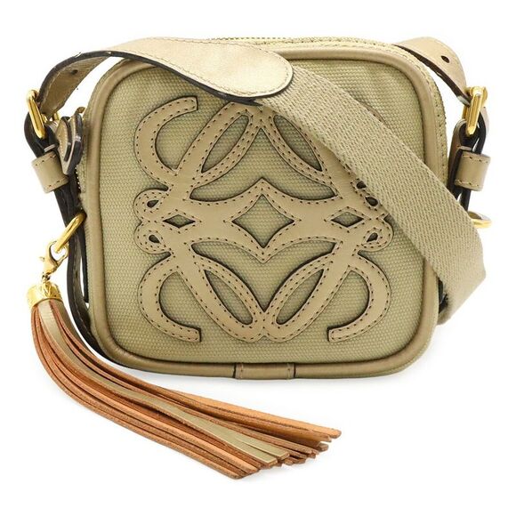 Loewe | Bags | Loewe Anagram Logo Canvas Metallic Leather Shoulder Bag ...